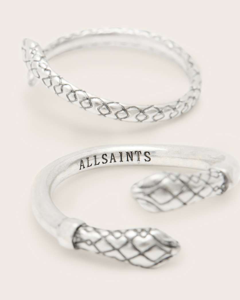 Serpent Textured Ring Set WARM SILVER | ALLSAINTS